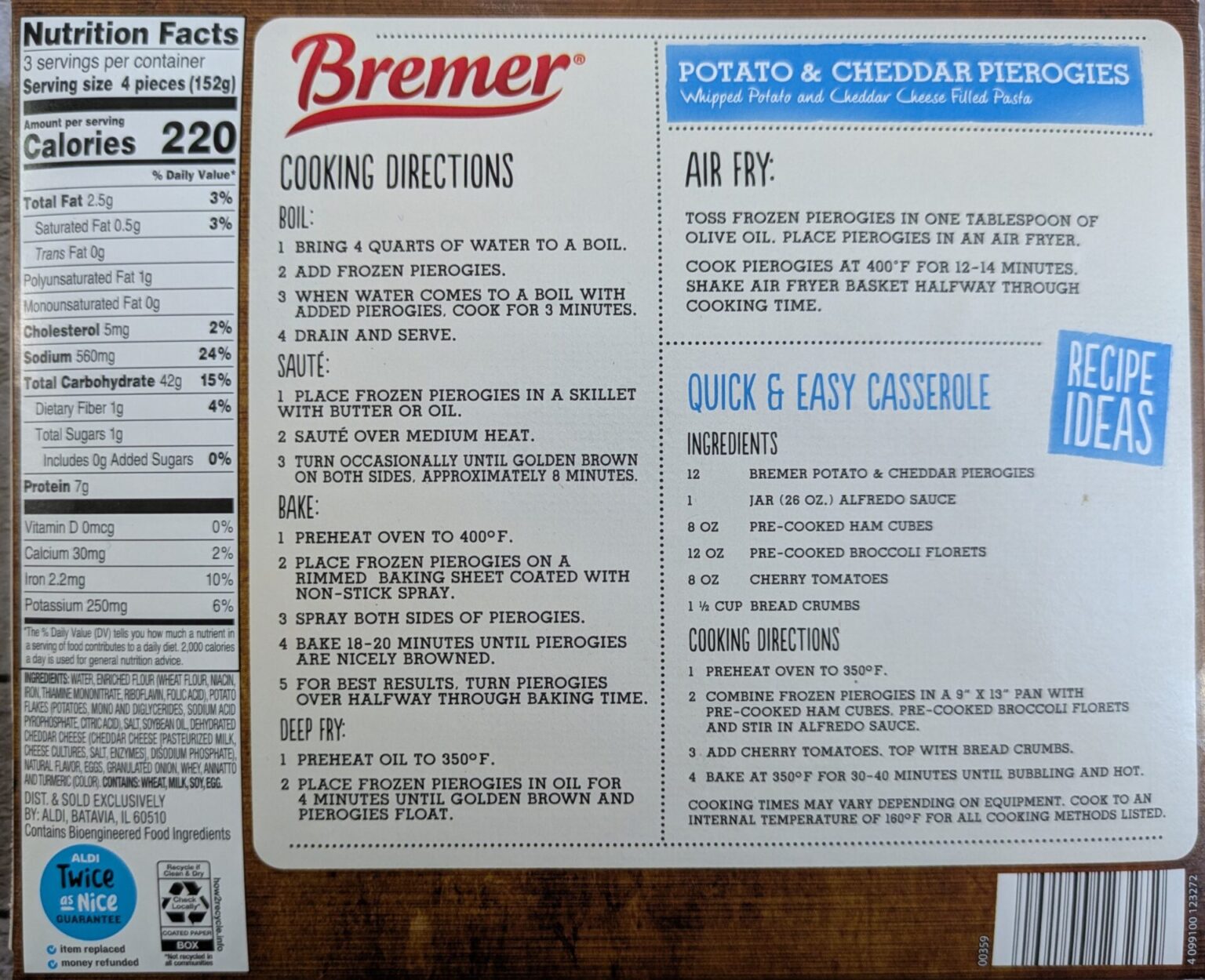 Bremer Potato & Cheddar Pierogies | Aldi Reviewer