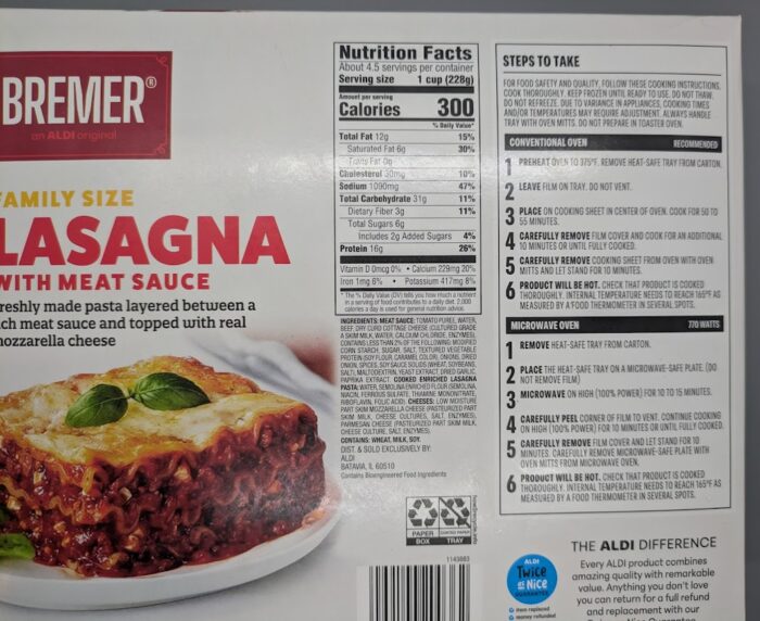 Bremer Family Lasagna with Meat Sauce | Aldi Reviewer
