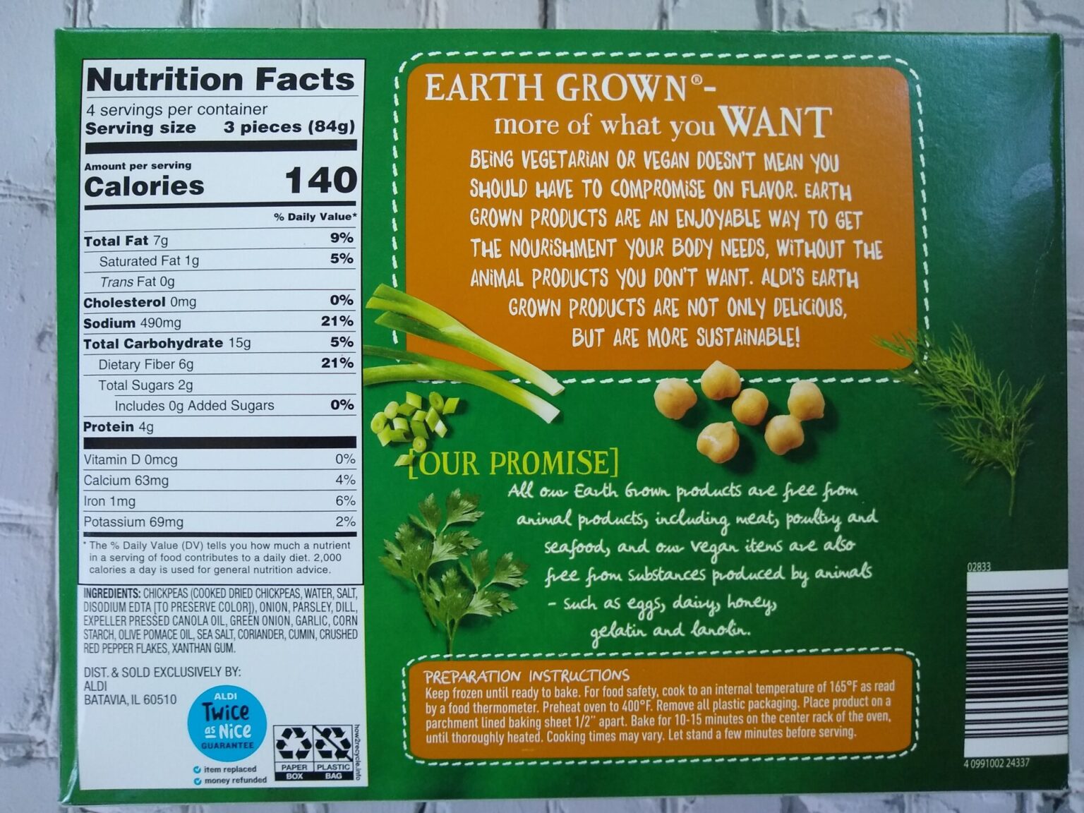 Earth Grown Vegan Traditional Falafel + Garlic & Herb Falafel | Aldi ...