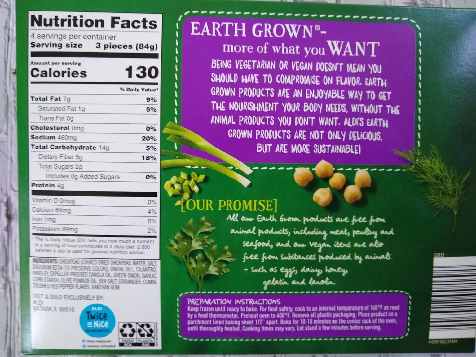 Earth Grown Vegan Traditional Falafel + Garlic & Herb Falafel | Aldi ...