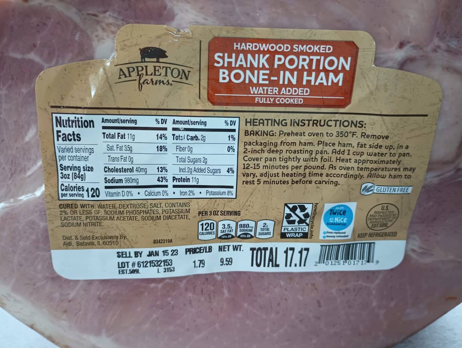 Appleton Farms Shank Portion Bone-In Ham | Aldi Reviewer