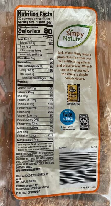 Simply Nature Organic Flourless Sprouted Grain Bread | Aldi Reviewer