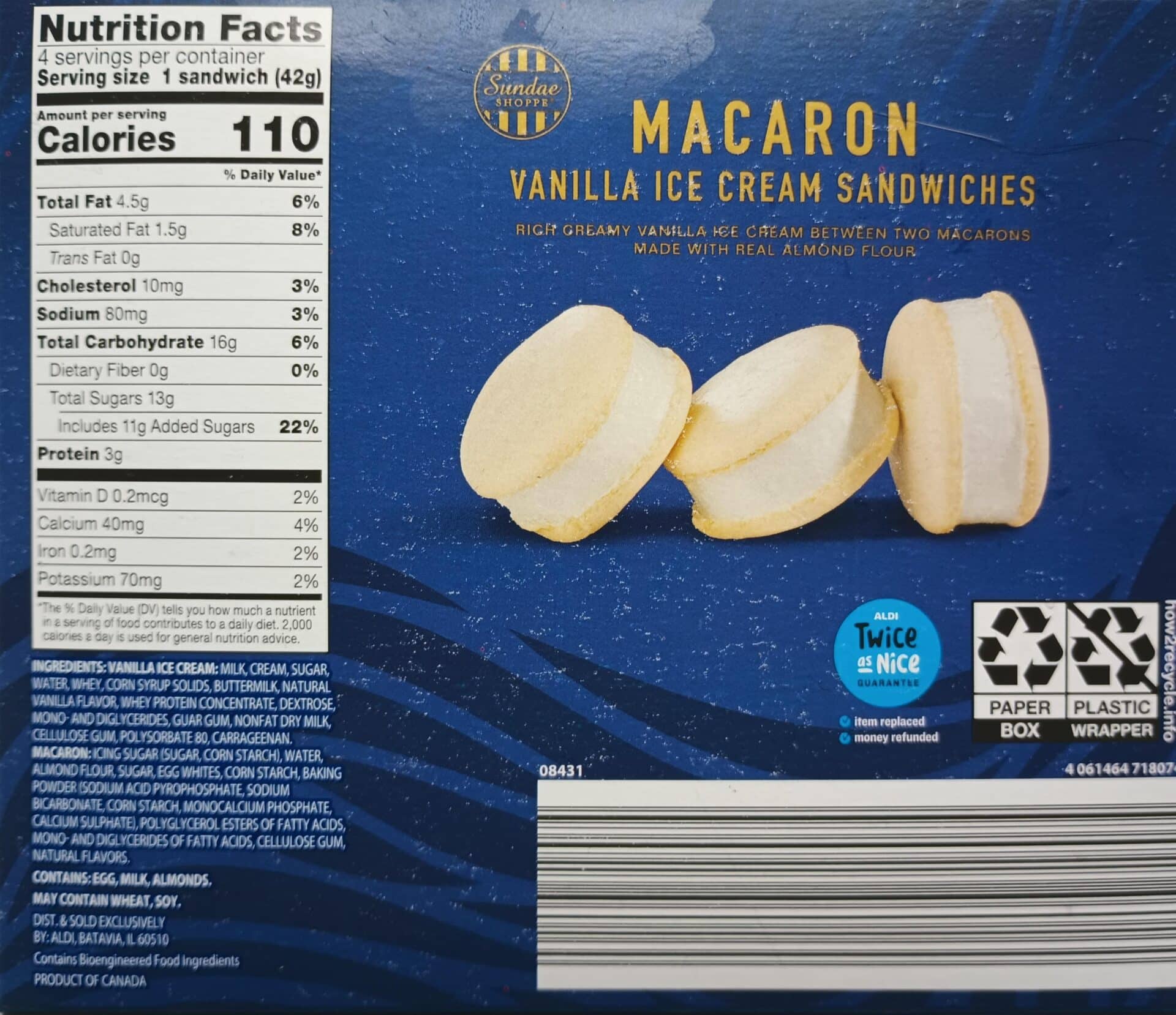 Sundae Shoppe Macaron Vanilla Ice Cream Sandwiches | Aldi Reviewer