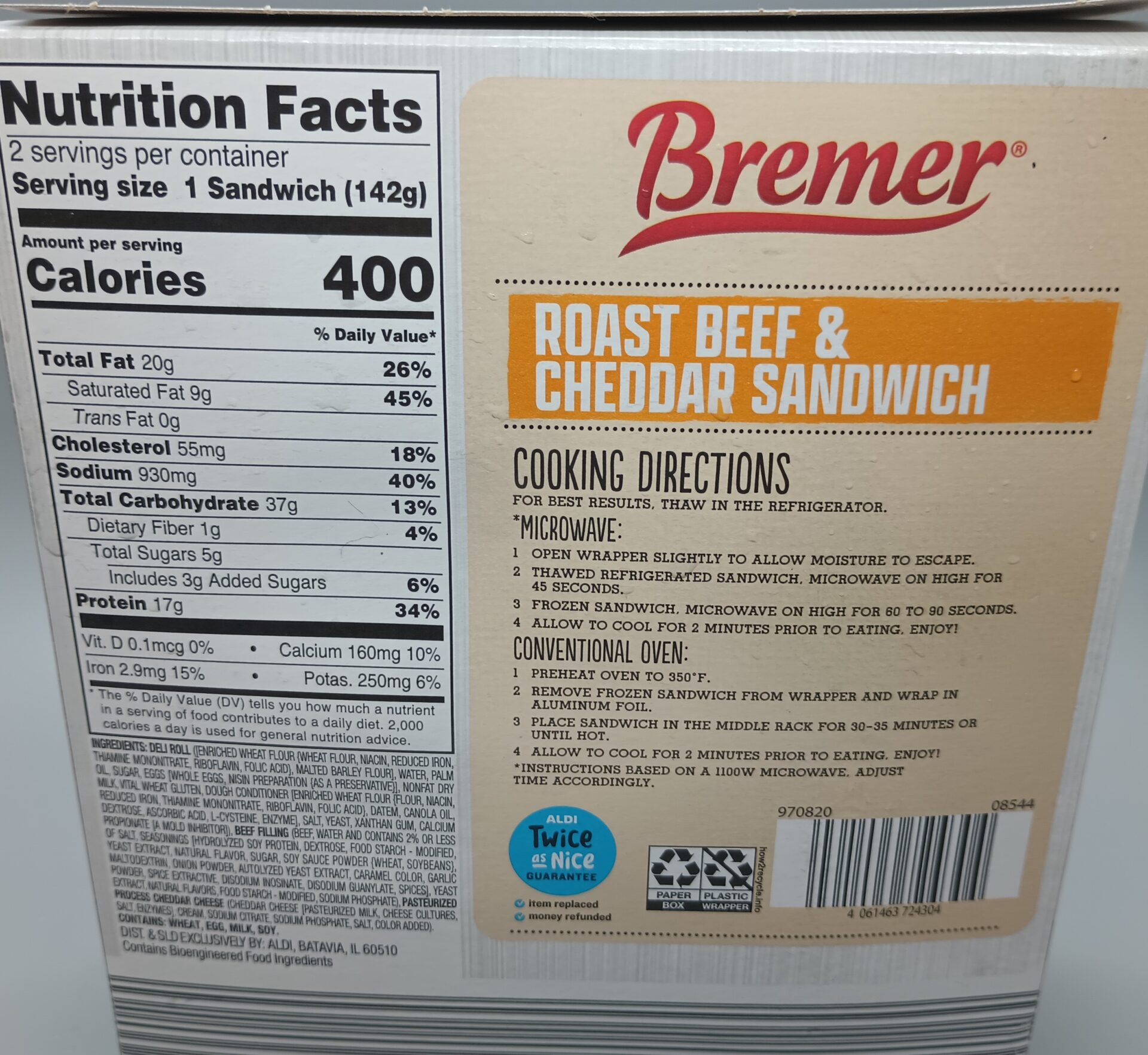 Bremer Roast Beef and Cheddar Sandwich | Aldi Reviewer